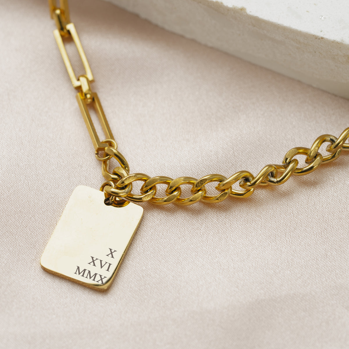 Personalized Gold Chain Necklace | Half Curb, Half Paperclip | Engraved ...
